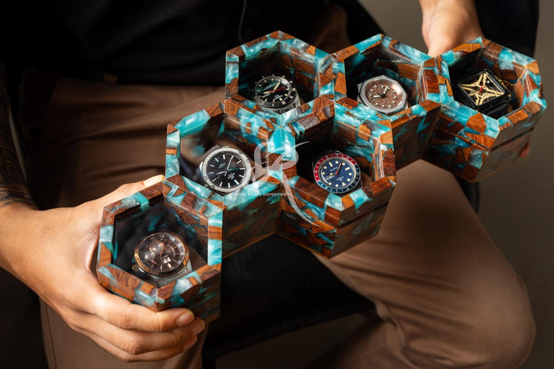 Personalized Epoxy Rosewood Resin Watch Box for Men, Jewelry Organizer ...