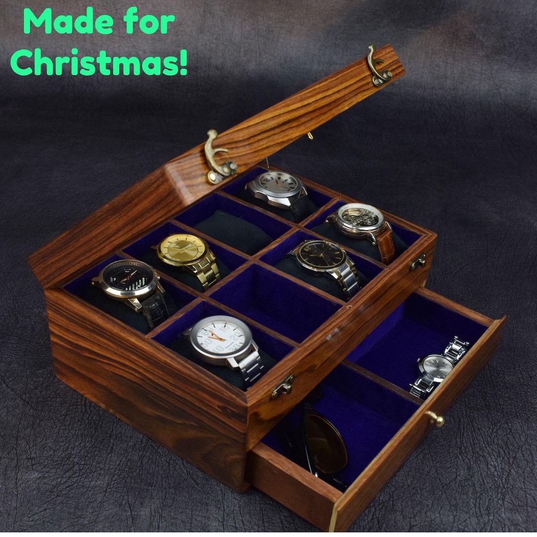 Personalized Men's Watch Box With Drawer, Large Watch Case, Luxury ...