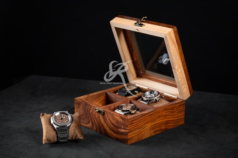 Handcrafted Wooden Watch Display Case for 4 Watches – Premium Luxury ...