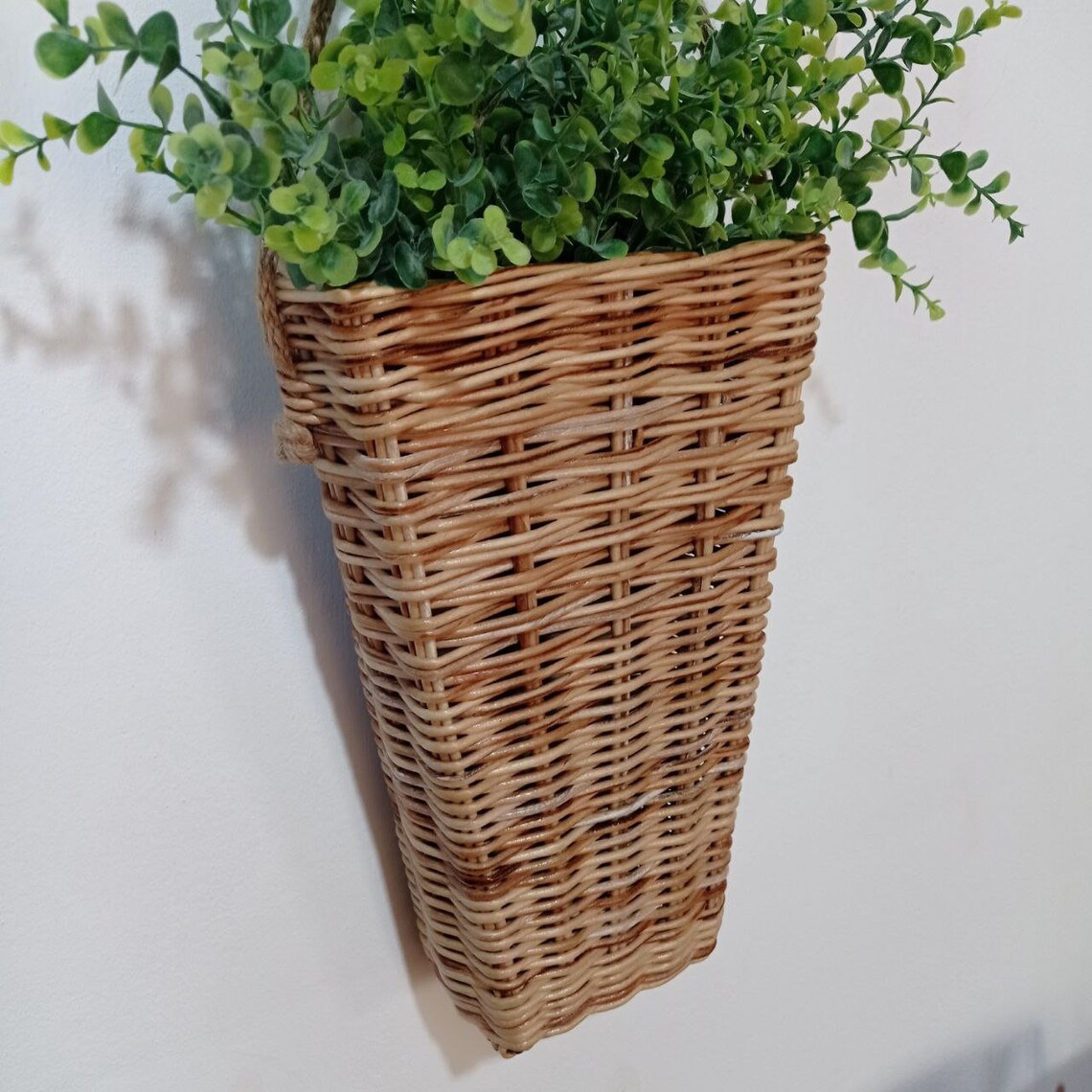 Wicker Basket in Rustic Style Hanging Basket for Flowers Brown Door ...