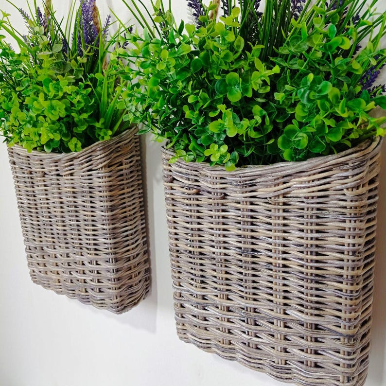 Gray Wicker Basket for Flowers Door Baskets in Rustic Style Hanging ...