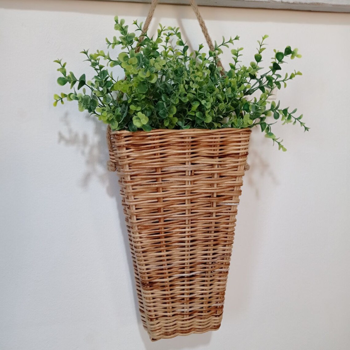 Wicker Basket in Rustic Style Hanging Basket for Flowers Brown Door ...