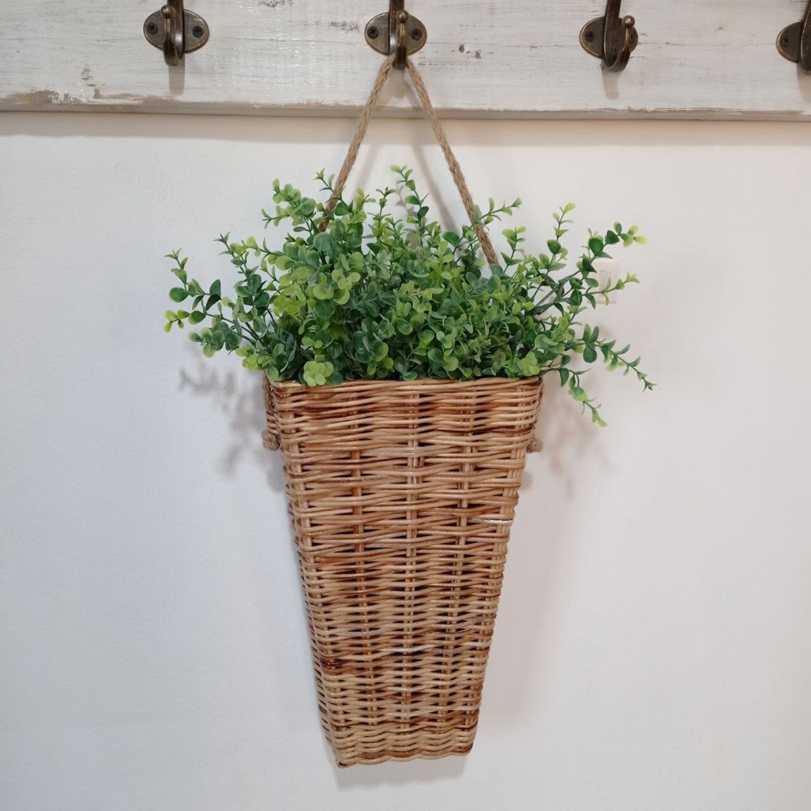 Wicker Basket in Rustic Style Hanging Basket for Flowers Brown Door ...