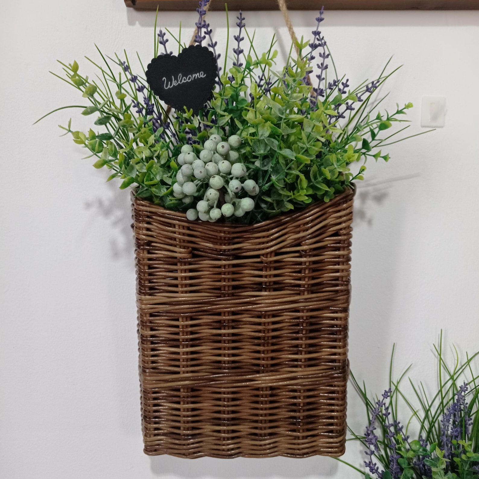 Dark Brown Basket for Flowers - Rural Basket on the Door - Rectangular ...