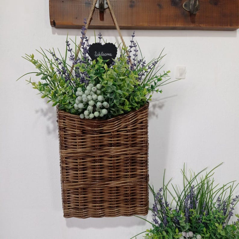 Wicker Door Basket – Rectangular Brown Paper Wicker, Rural Decor - Etsy