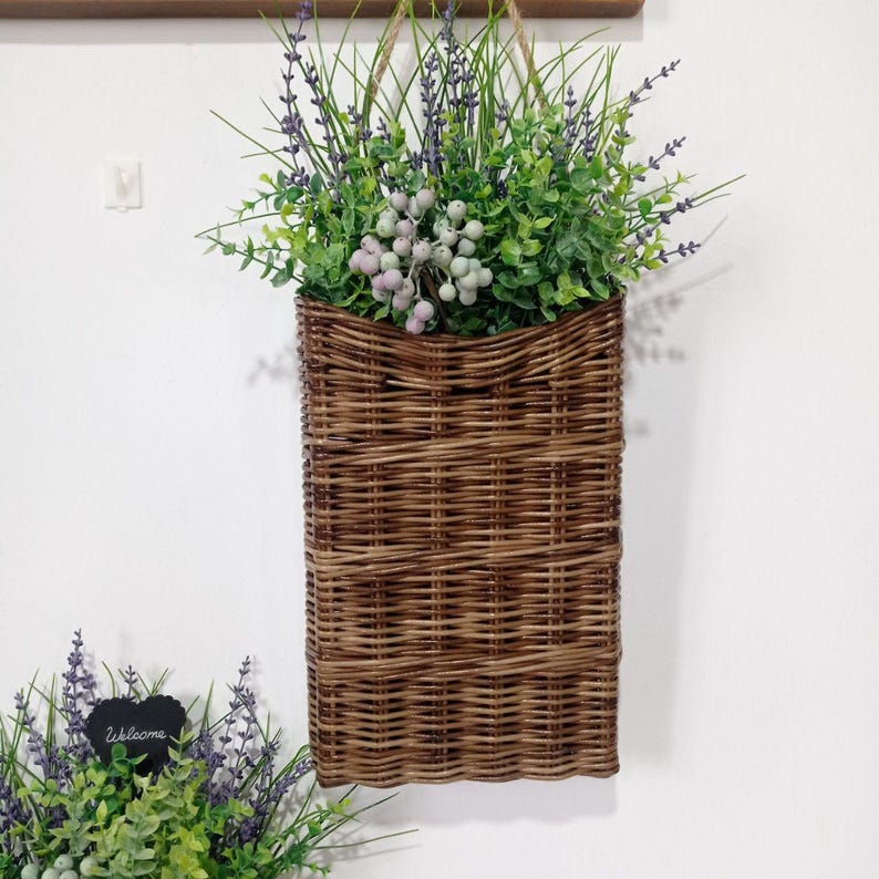 Wicker Door Basket – Rectangular Brown Paper Wicker, Rural Decor - Etsy