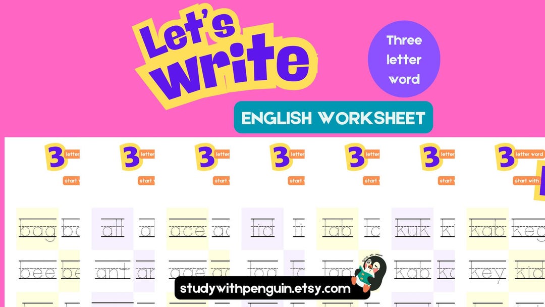 Fun & Engaging English Worksheets for Kids! | Three Letter Word - Etsy