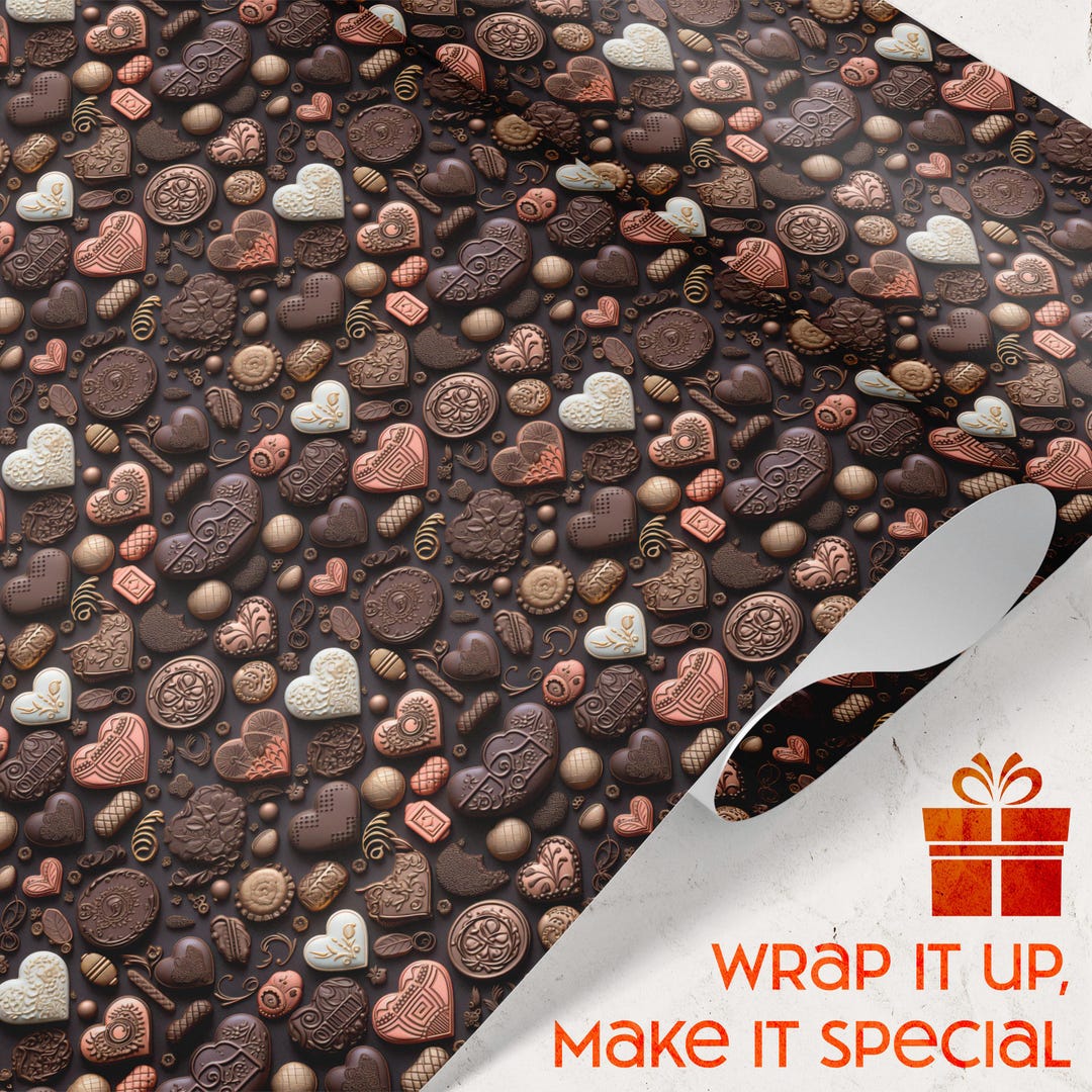 Yummy Chocolate Hearts Valentines Day Wrapping Paper Romantic Gift Wrap ...