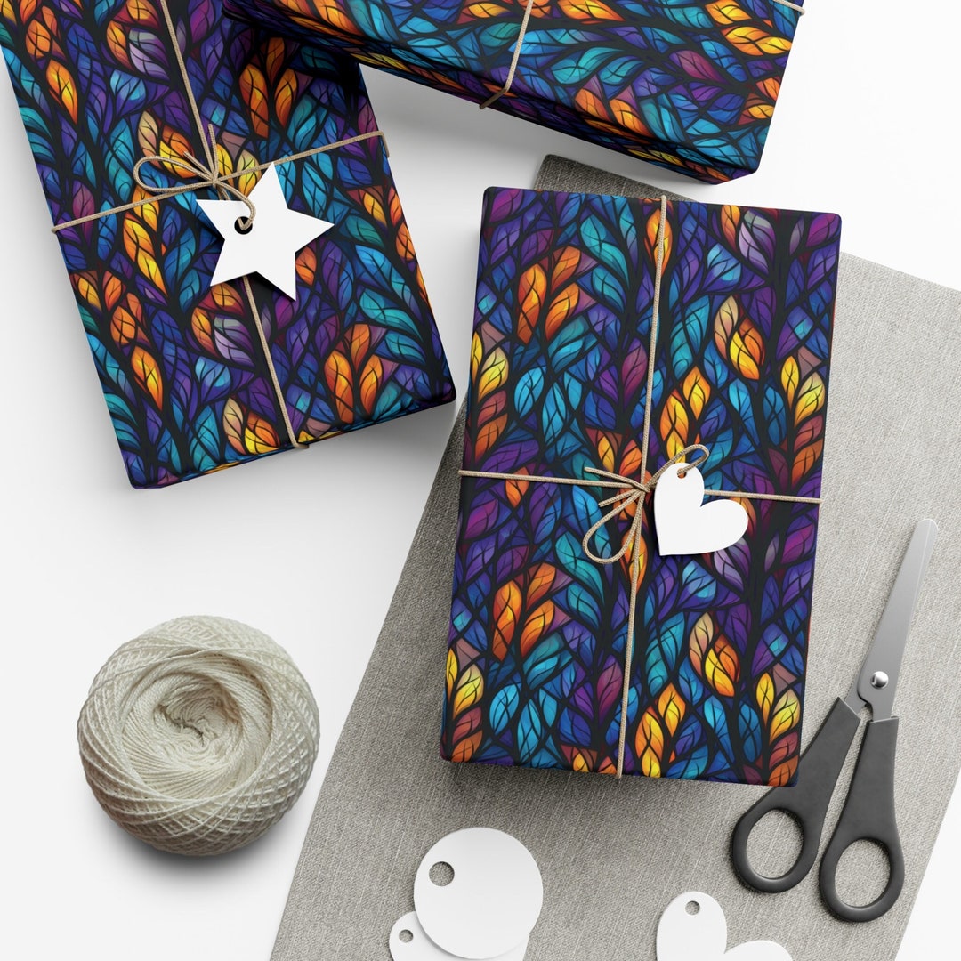 Stained Glass Wrapping Paper Blue and Purple and Orange Gift Wrap for ...