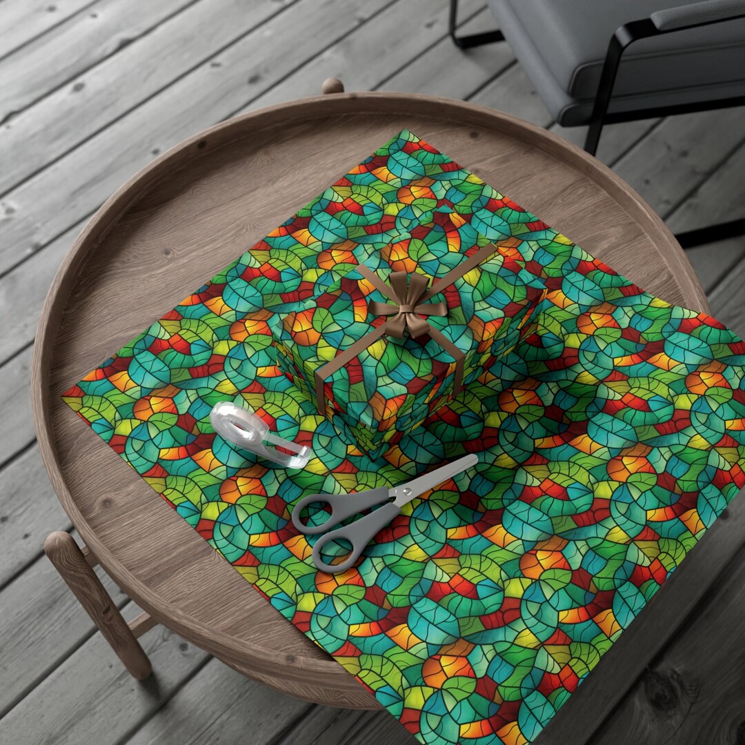 Stained Glass Wrapping Paper Cyan and Green Gift Wrap for Presents for ...
