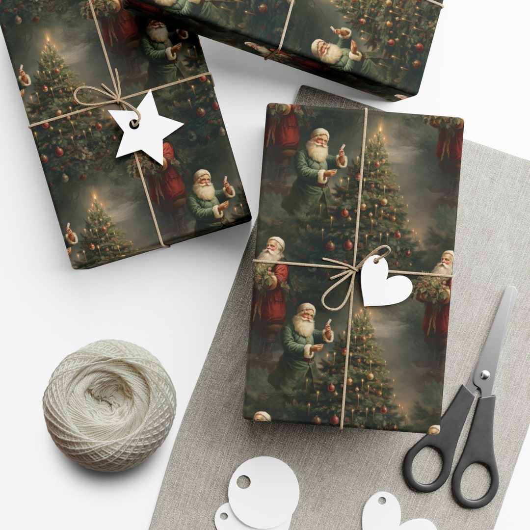 Vintage Santa Claus Gift Wrapping Paper Classic Gift Wrap Santa Clause ...
