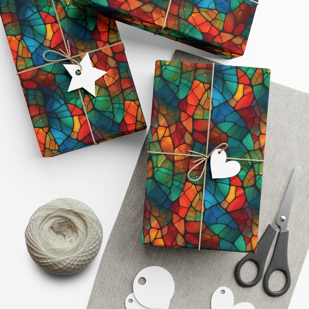 Stained Glass Wrapping Paper Blue and Green and Red Gift Wrap for ...