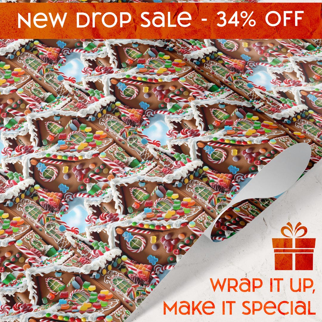 Gingerbread House Candy Gift Wrapping Paper Holiday Sweet House ...