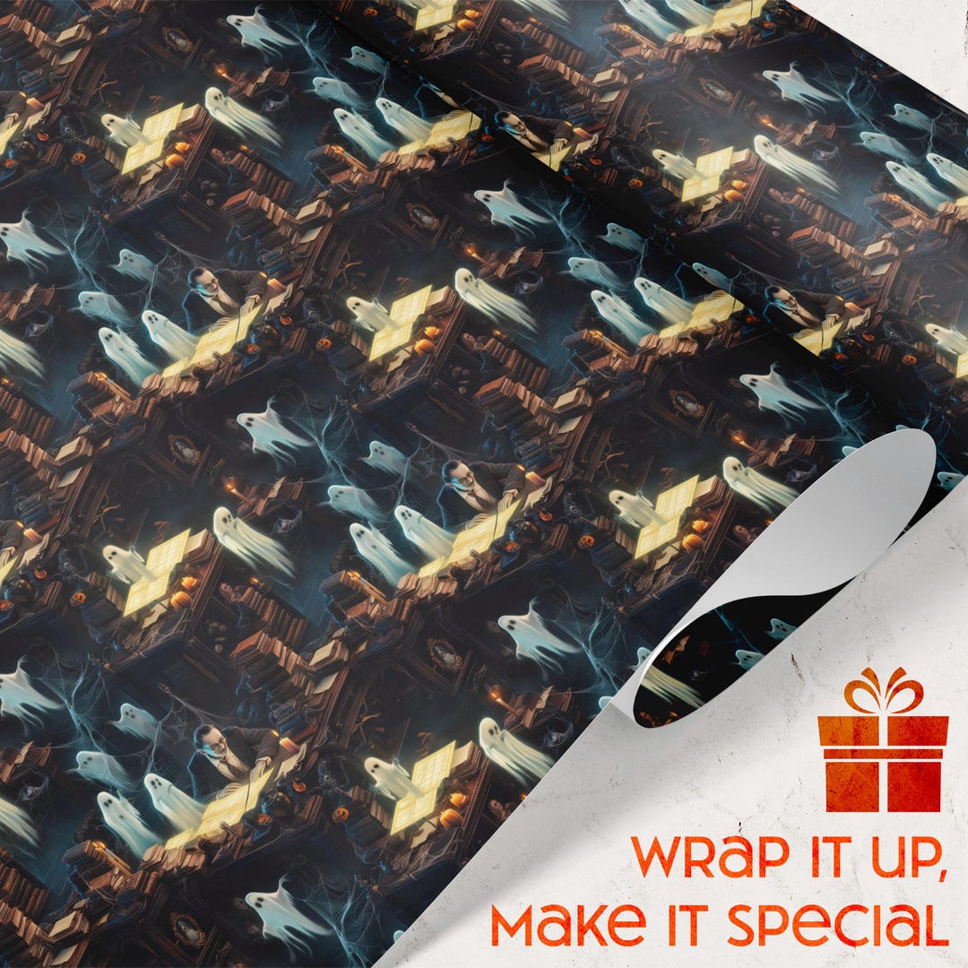 Ghost Decorations Gothic Haunted House Halloween Gift Wrapping Paper ...