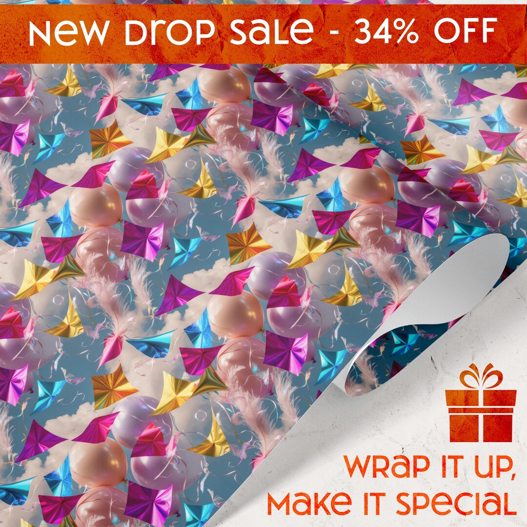 Metallic Balloons Confetti Birthday Gift Wrap Shiny Wrapping Paper ...