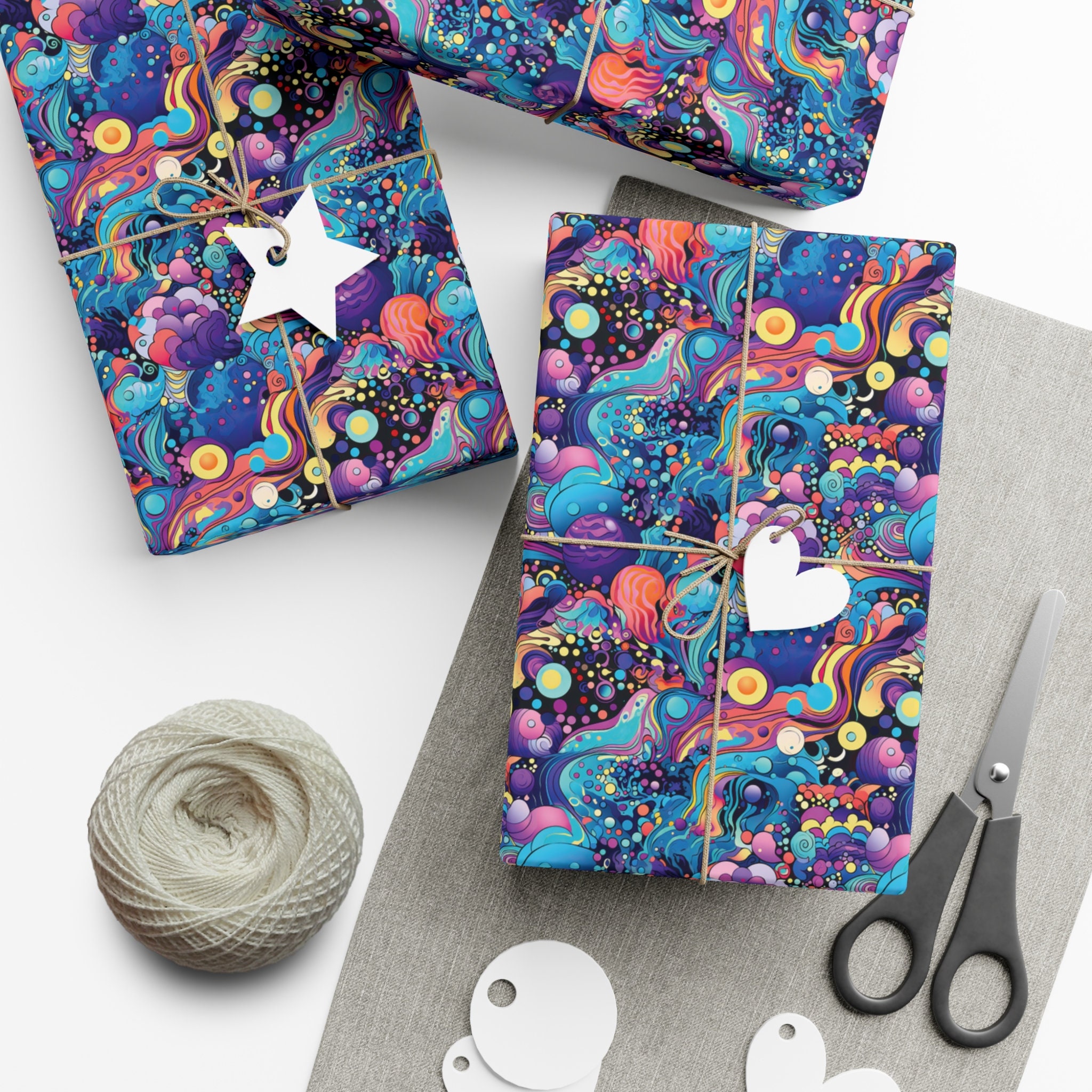 Swirls and Bubbles Wrapping Paper Colorful Abstract Gift Wrap Birthday ...