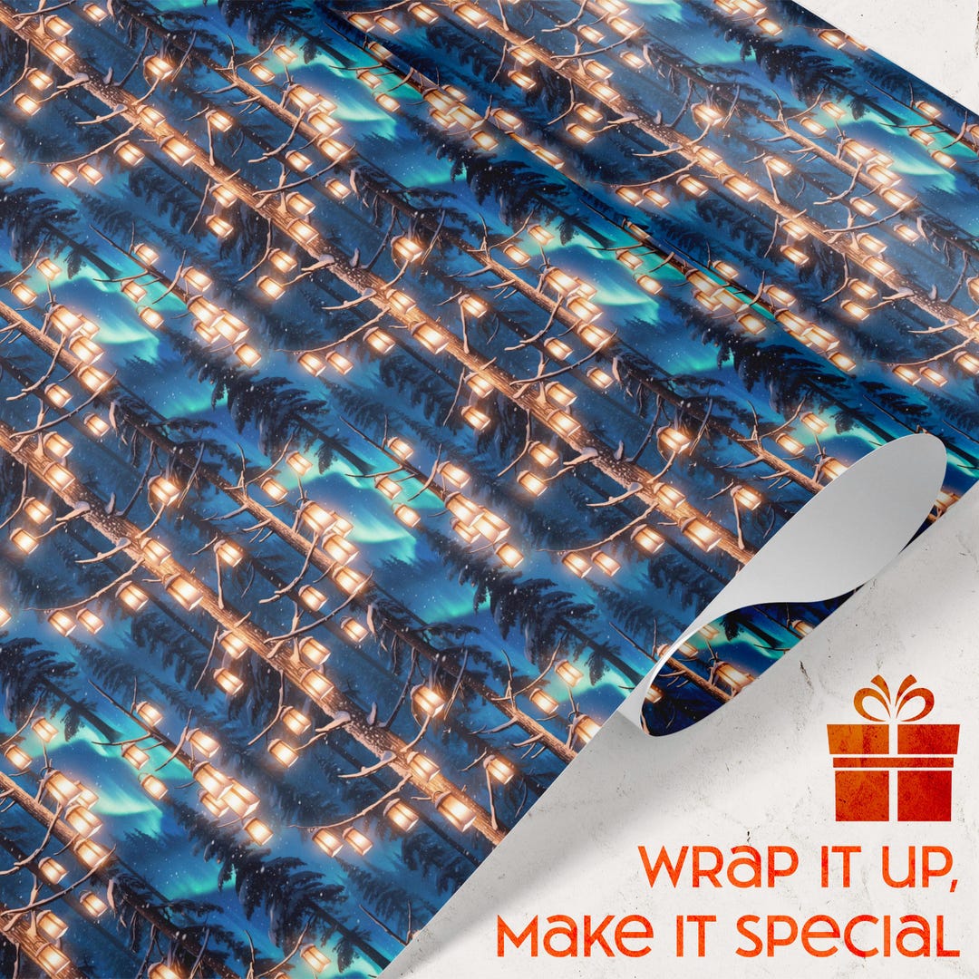 Northern Lights and Lanterns Wrapping Paper Mystical Christmas Gift ...