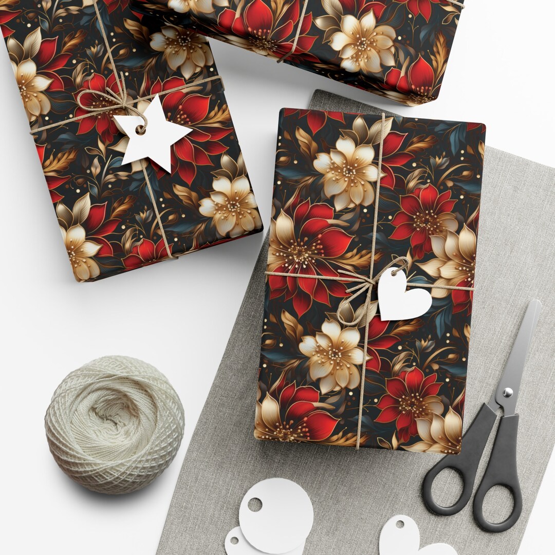 Red and Gold Gift Wrapping Paper Roll for Presents Wrapping - Etsy