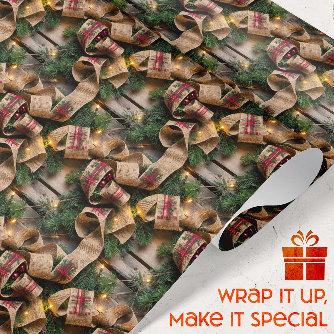 Cozy Burlap Plaid Christmas Wrapping Paper, Rustic Holiday Gift Wrap ...