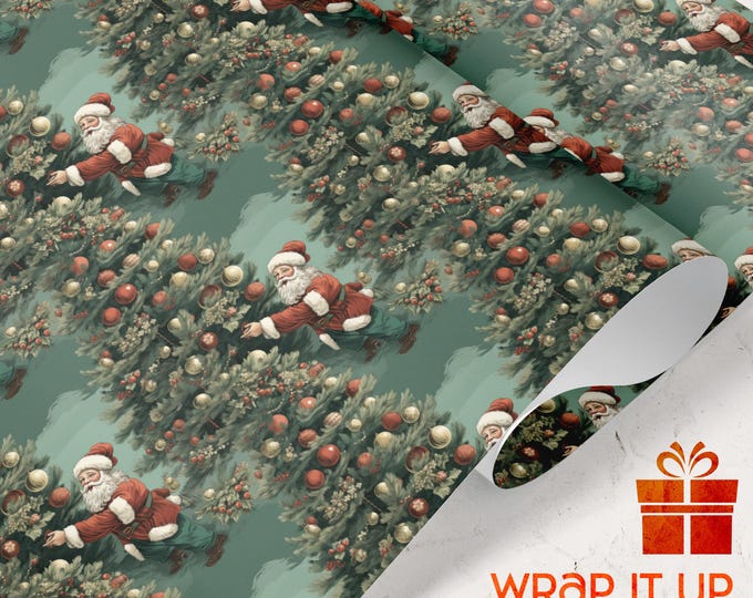 Santa Vintage Inspired Wrapping Paper Roll, Vintage Santa Wrapping ...