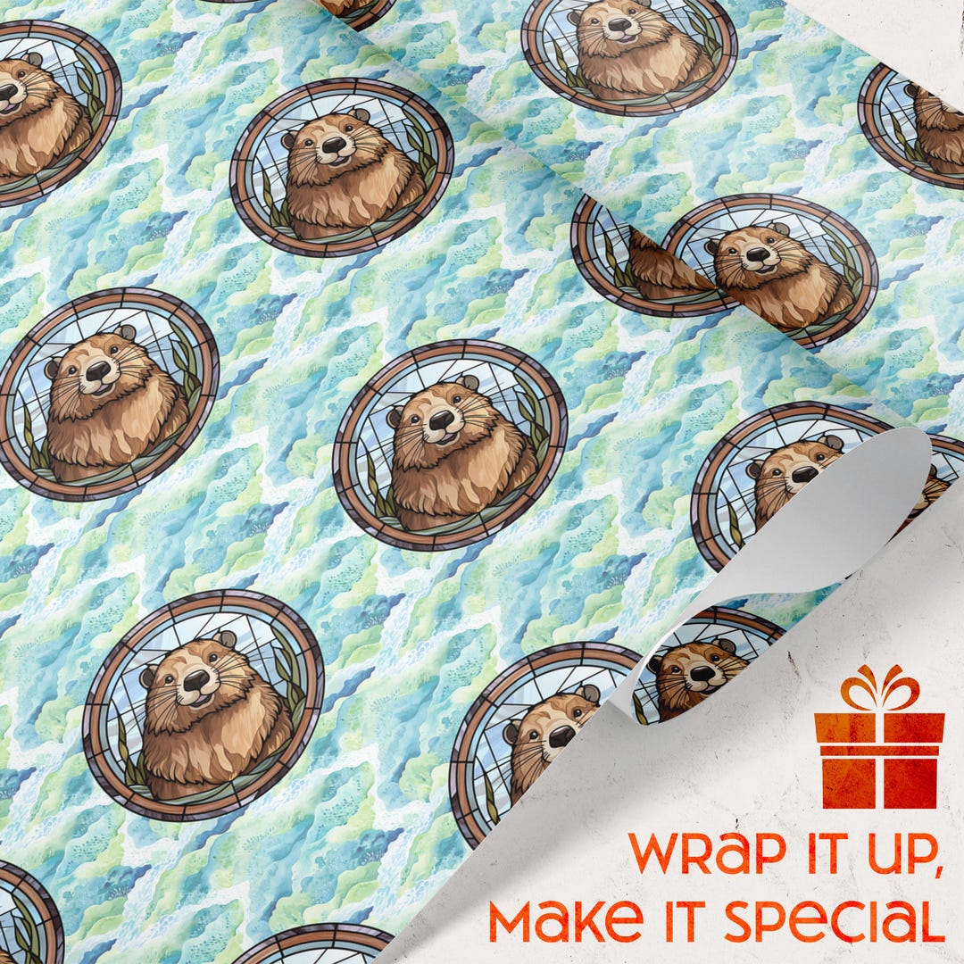 Beaver Gift Wrapping Paper Stained Glass Design Gift for Animal Lovers ...