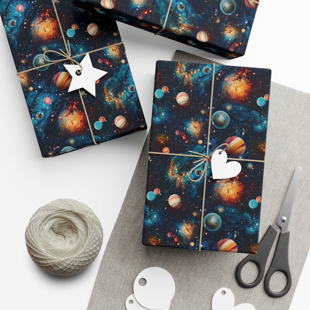 Planets in Space Wrapping Paper Astronomy Gift Wrap Birthday Wrapping ...