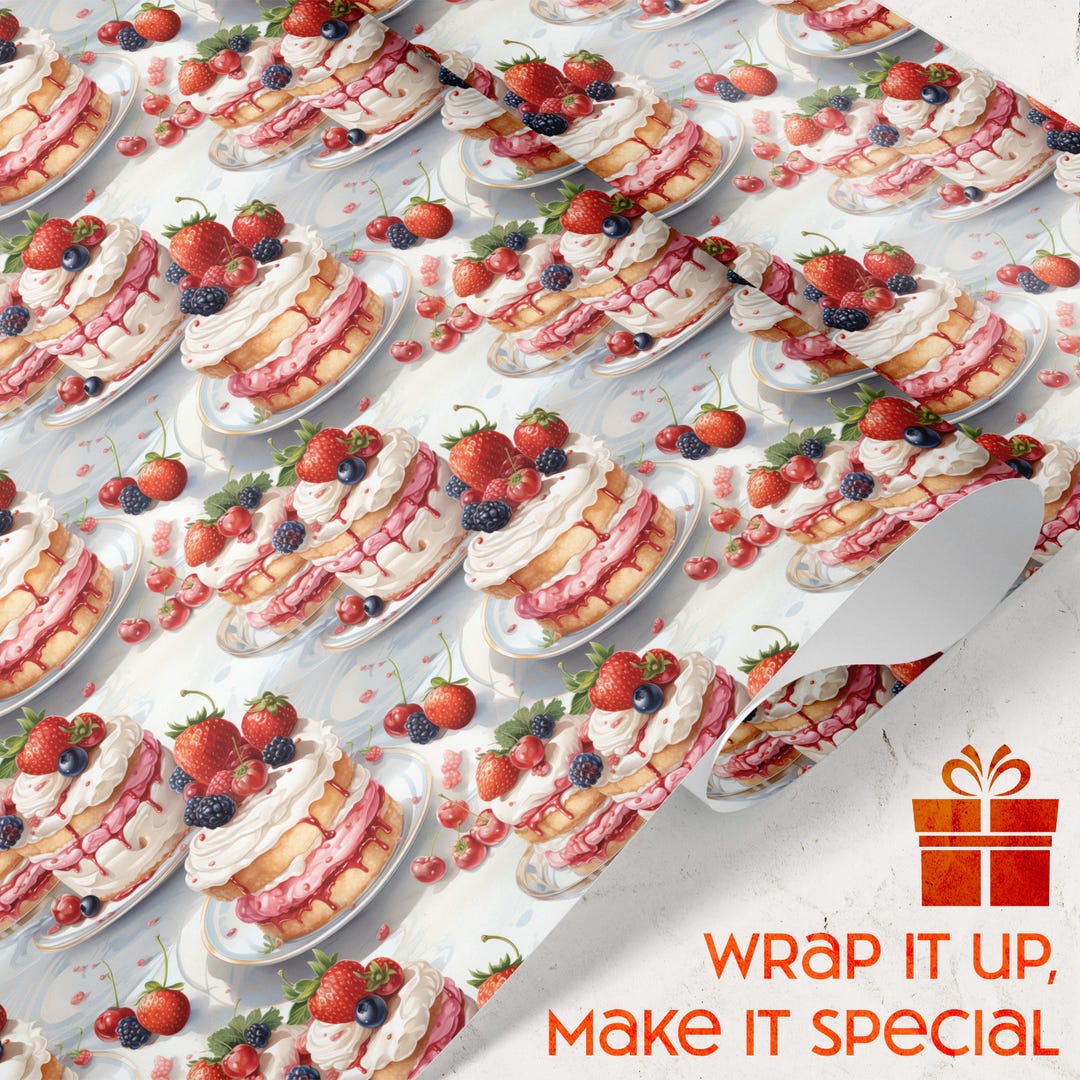 Berry Drip Cake Birthday Wrapping Paper With Luscious Cake Layers and ...