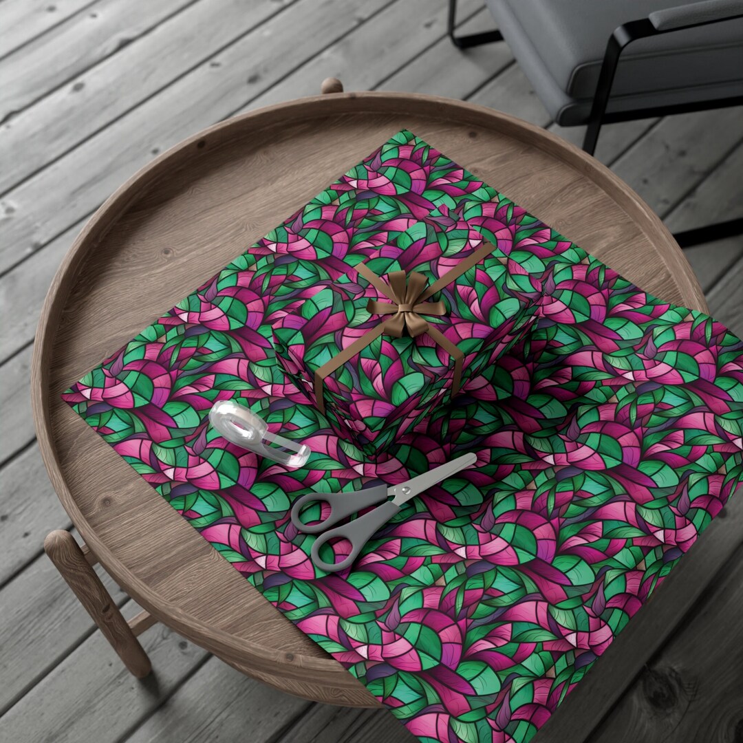 Stained Glass Wrapping Paper Green and Magenta Gift Wrap for Presents ...