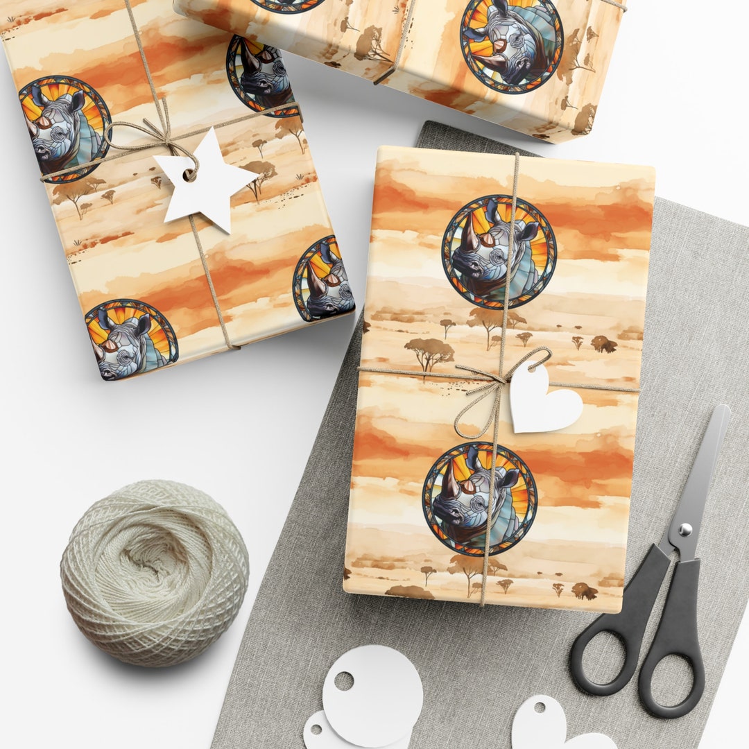 Stained Glass Rhino Wrapping Paper, Rhino Gift Wrap, Nature Lover Gift, Animal Lover Gift ...