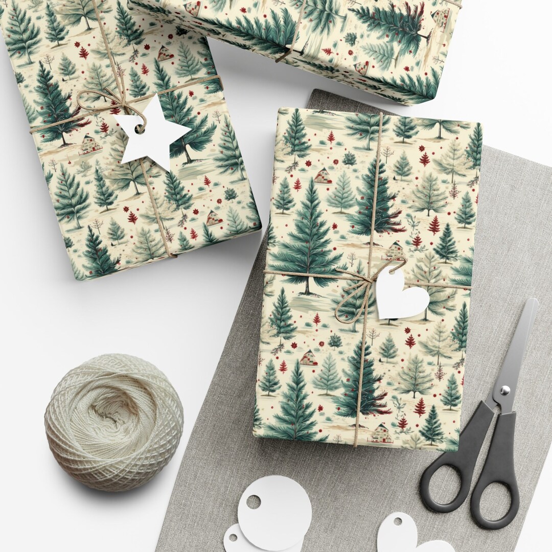 Vintage Christmas Tree Gift Wrapping Paper Christmas Tree Classic Gift ...