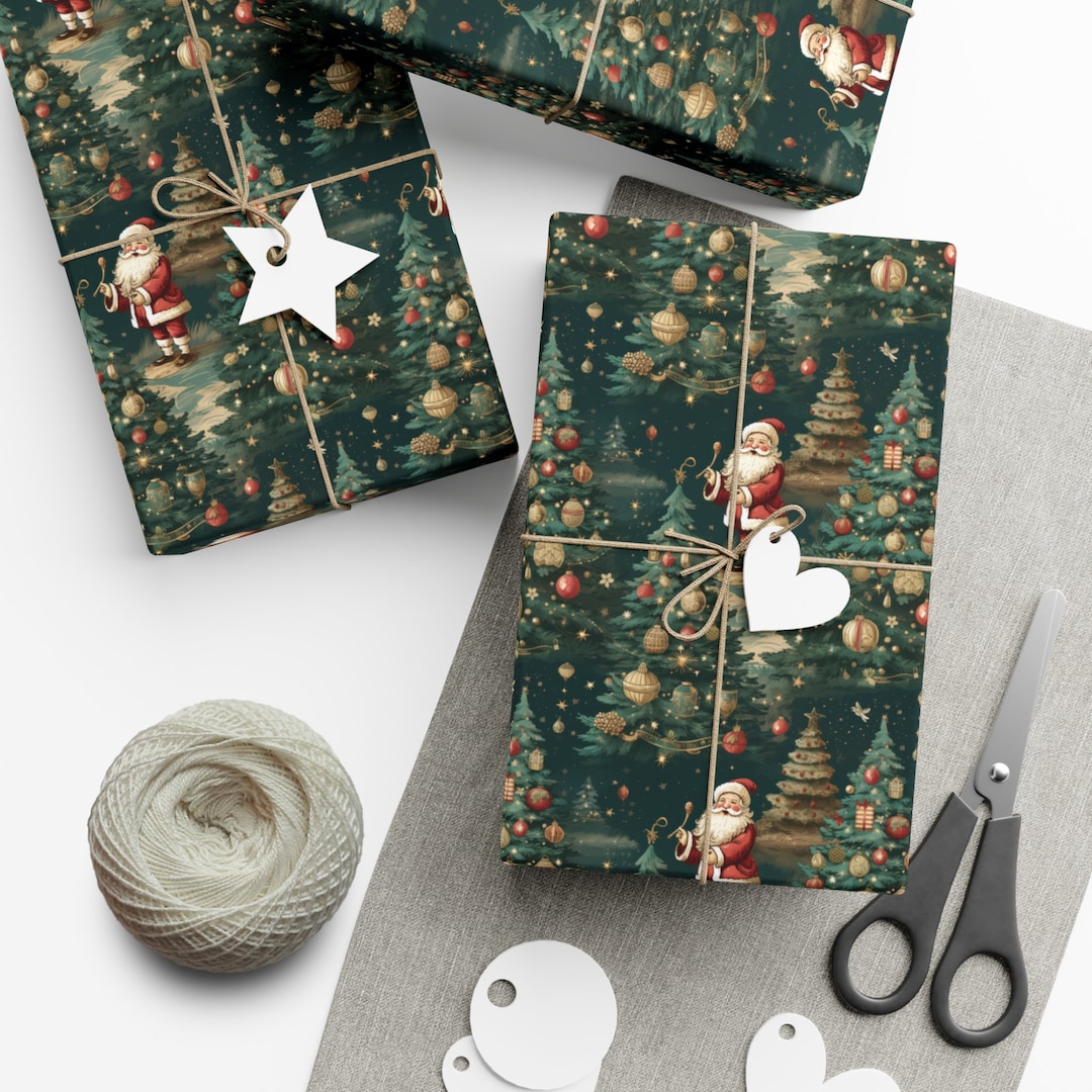 Vintage Santa Claus Gift Wrapping Paper Classic Gift Wrap Santa Clause ...