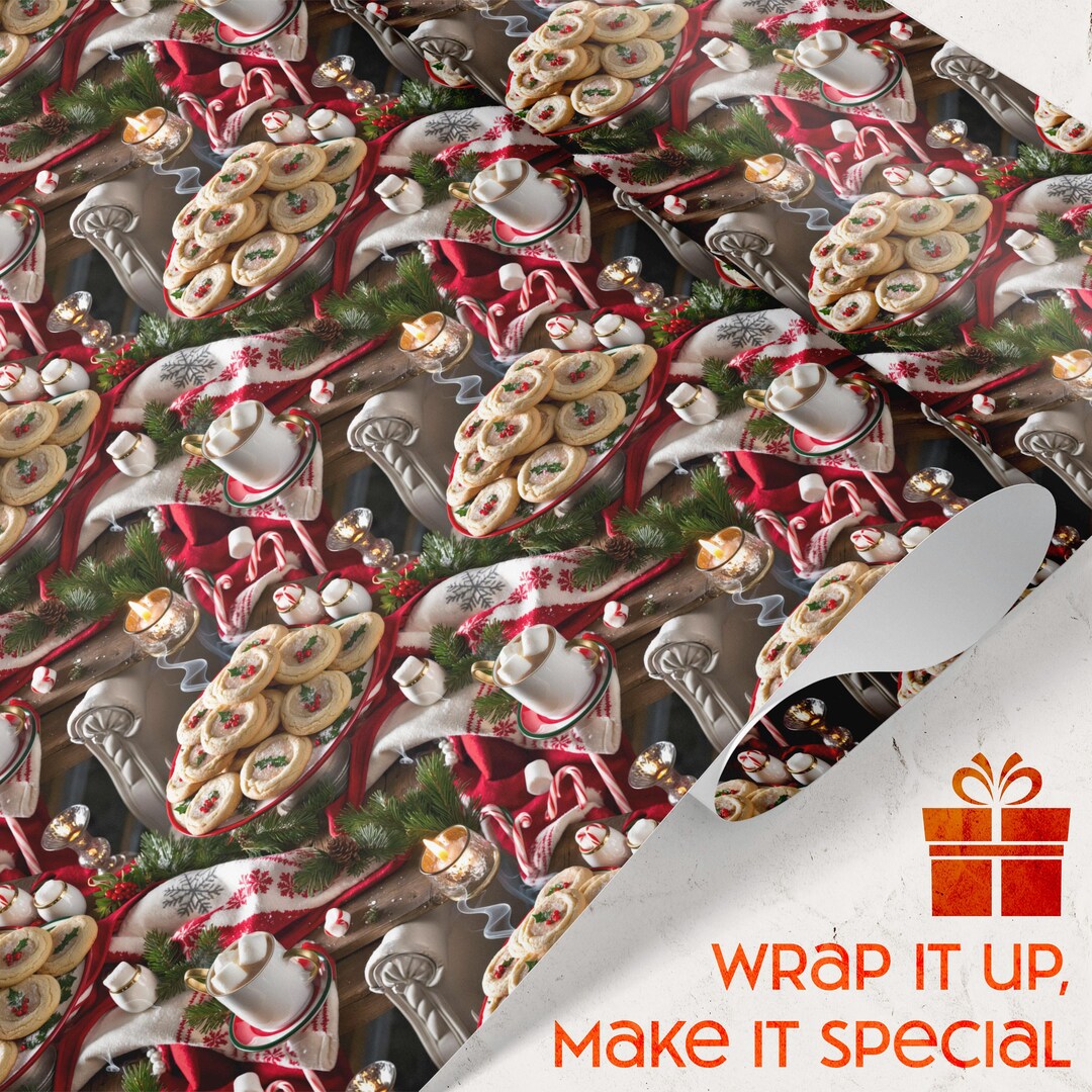Christmas Cookies and Hot Cocoa Wrapping Paper Sweet Holiday Gift Wrap ...