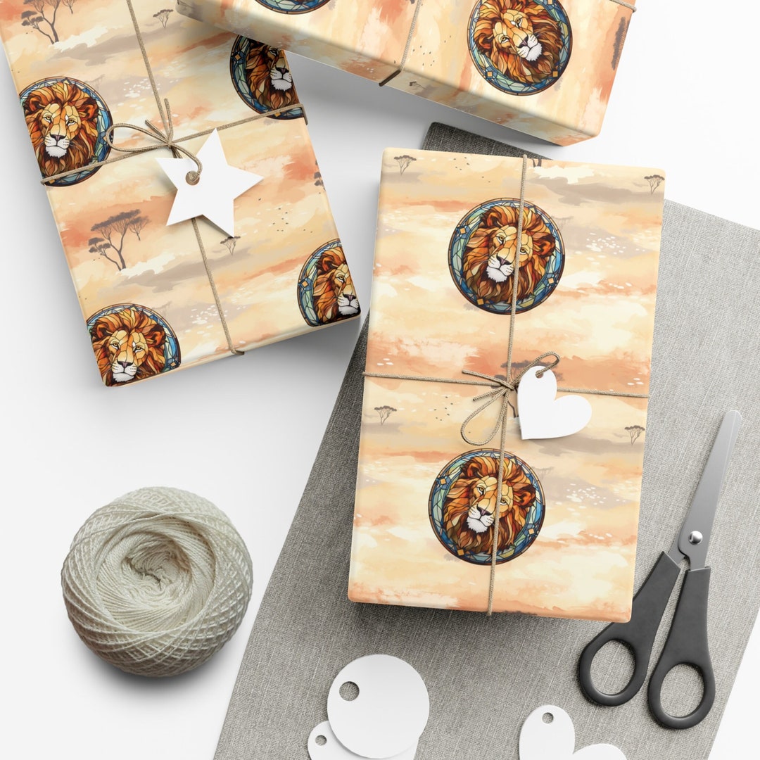 Stained Glass Lion Wrapping Paper, Lion Gift Wrap, Nature Lover Gift ...
