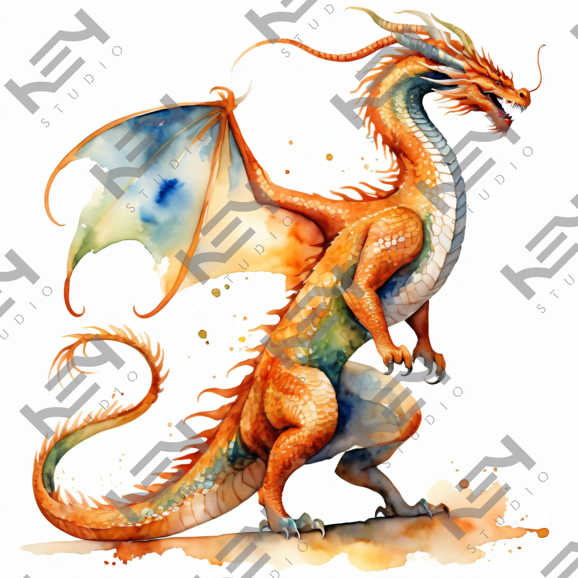 120 Watercolor Dragons Clipart Watercolor Clipart Watercolor Dragon ...
