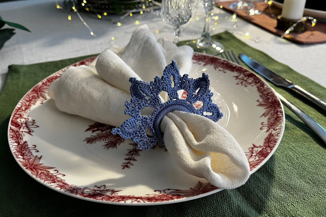 Crochet Napkin Rings Ocean Blue Napkin Bands Table Decor Set of 4 - Etsy