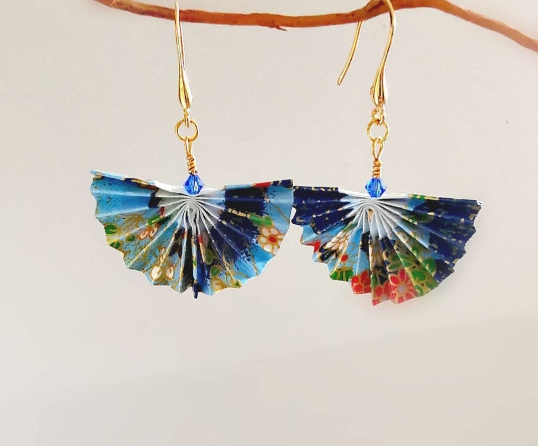Origami Fan Earrings, Paper Fan Earrings, Origami Paper Jewelry, Simple ...