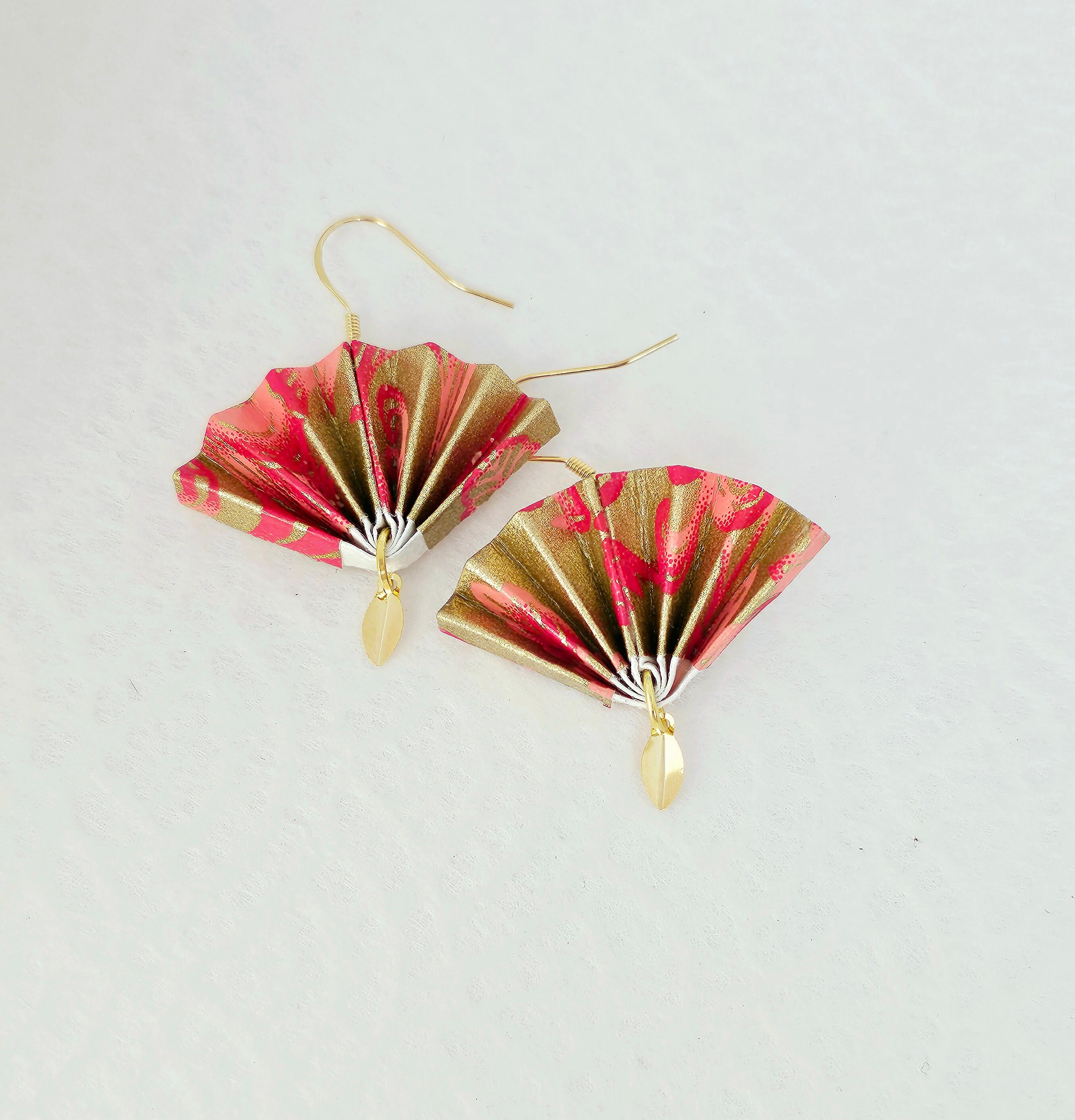 Origami Fan Earrings, Paper Fan Earrings, Origami Paper Jewelry, Simple ...