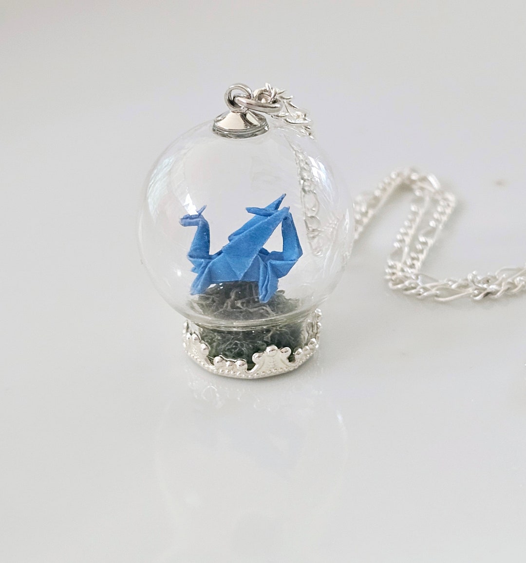 Origami Dragon Necklace, Glass Bottled Dragon Jewellery, Paper Pendant, Handmade Jewelry, Gift ...