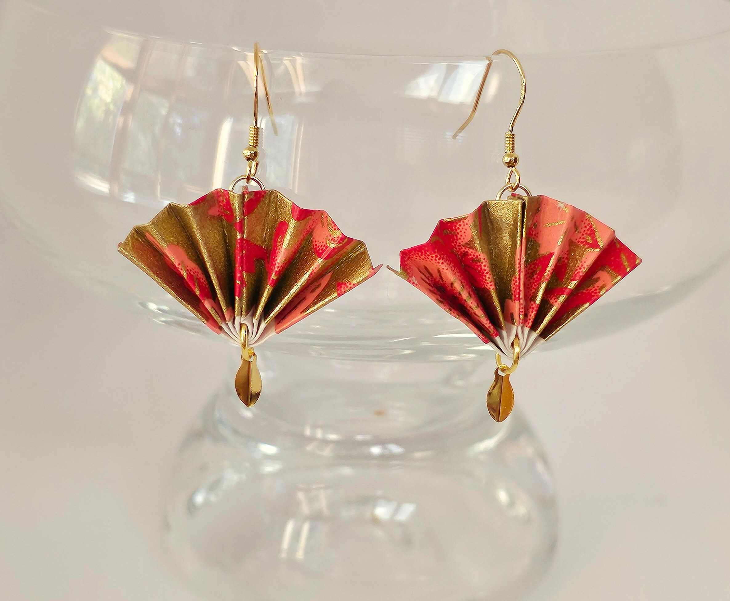 Origami Fan Earrings, Paper Fan Earrings, Origami Paper Jewelry, Simple ...