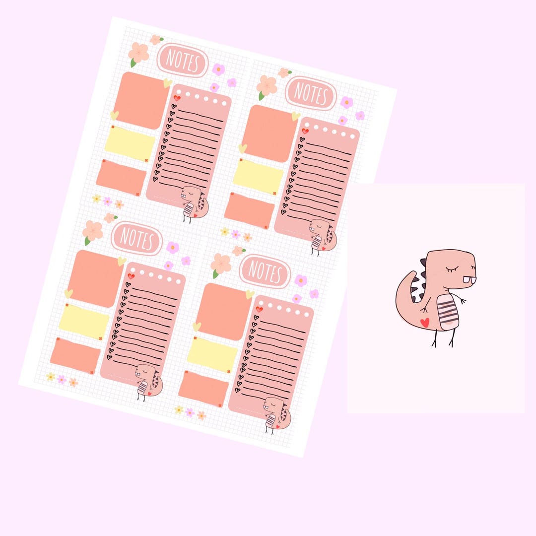 Cute Dino-themed Printable Note Paper - Downloadable Stationery for DIY ...