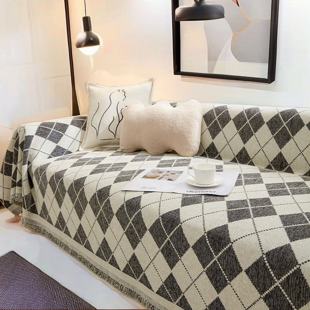 Dark Gray Chenille Check Sofa Cover Modern Sofa Blanket - Etsy