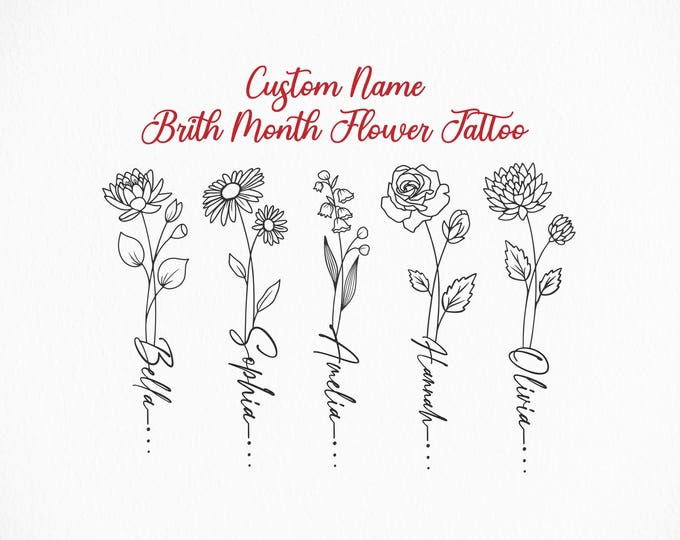 Birth Flower and Name Tattoo Design - Etsy