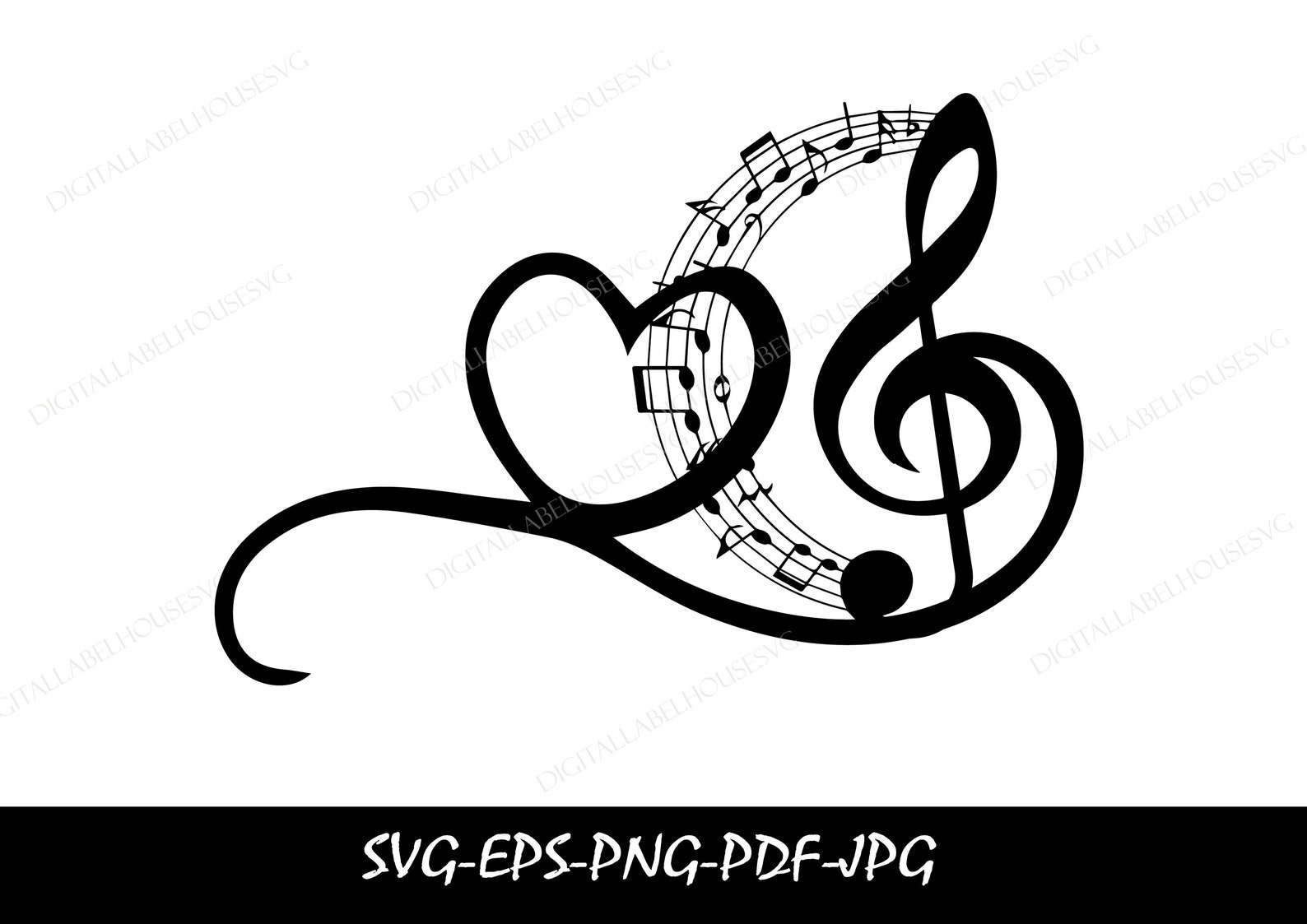 Musical Note Heart Instant Download SVG, PNG, EPS, Pdf, Jpg Digital ...