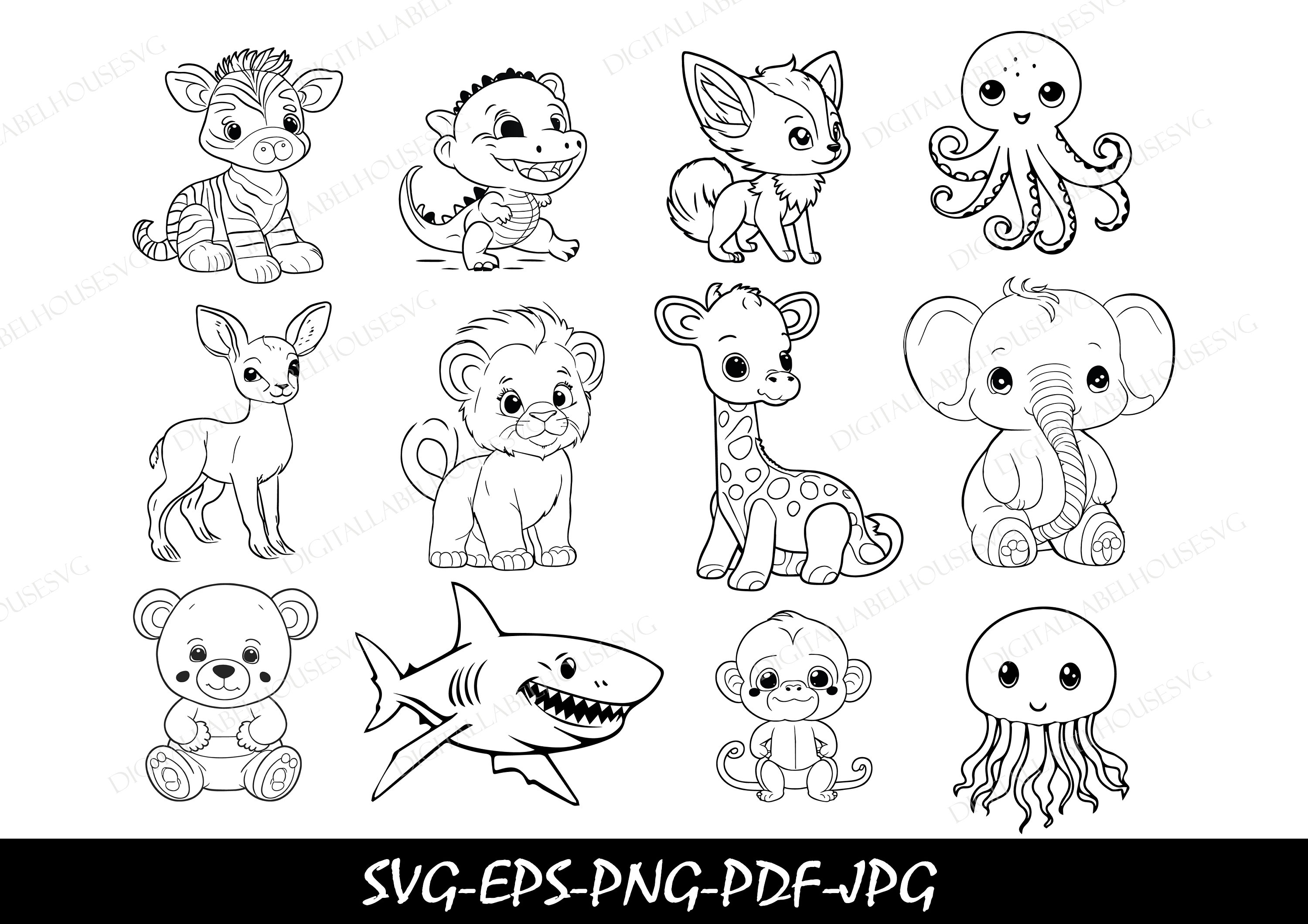 Animals Svg Bundle, Baby Animals Svg,jungle Animals Svg, Cute Sweet ...