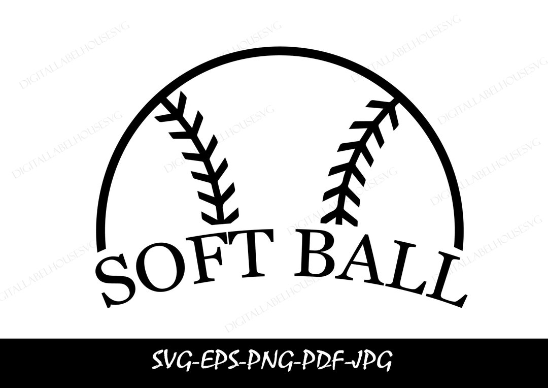 Half Softball Silhouette Outline W/ Word "softball" in Bold Collegiate ...