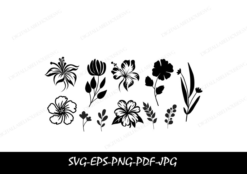 Flowers SVG Bundle, Flowers Clipart, Leaves Svg, Rose SVG, Circut Cut Files Silhouette, Flowers ...