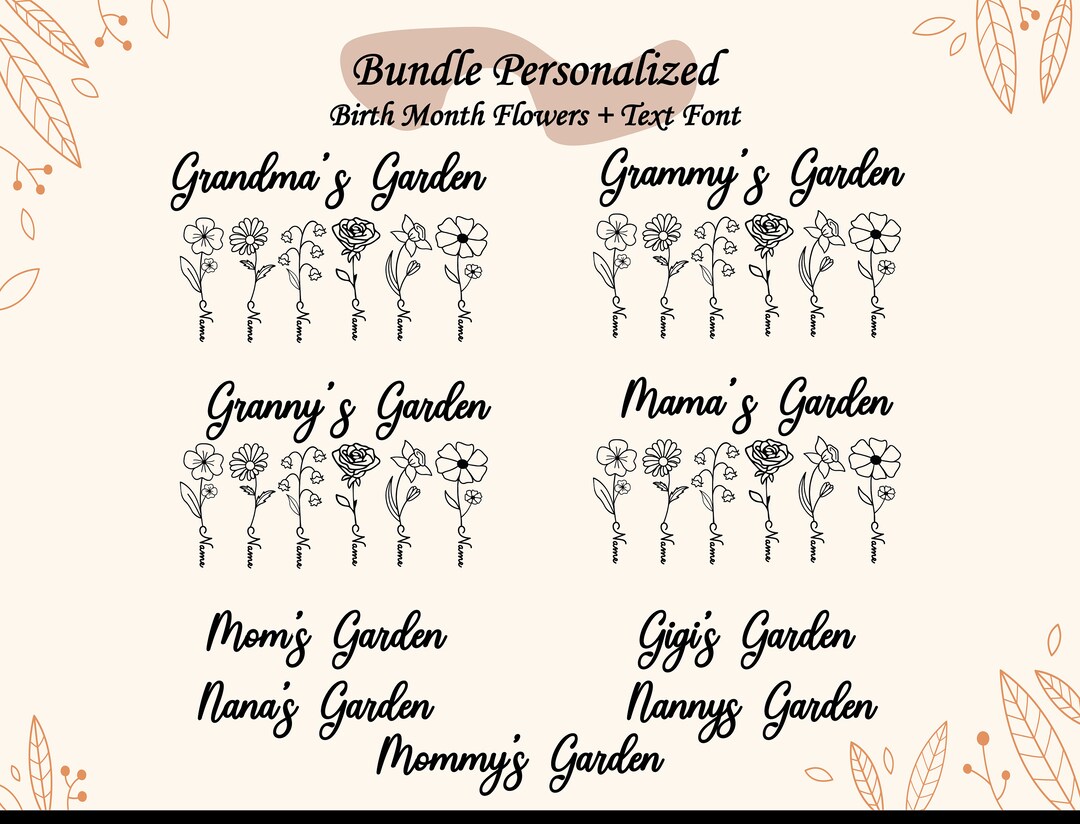Bundle Personalized Grandma's Garden Svg, Birth Month Flowers Clipart ...