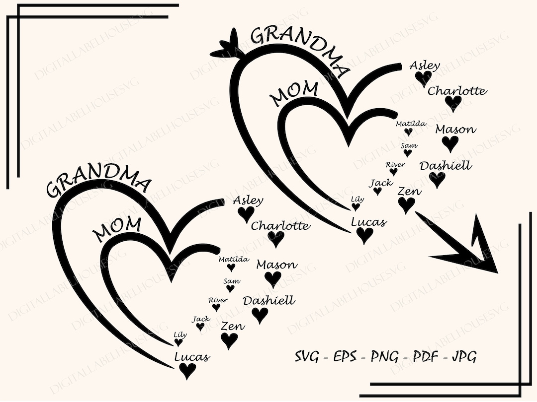CUSTOM Heart Grandkid Name Mother Shirt Svg Png Bundle, Grammy/ Mimi ...