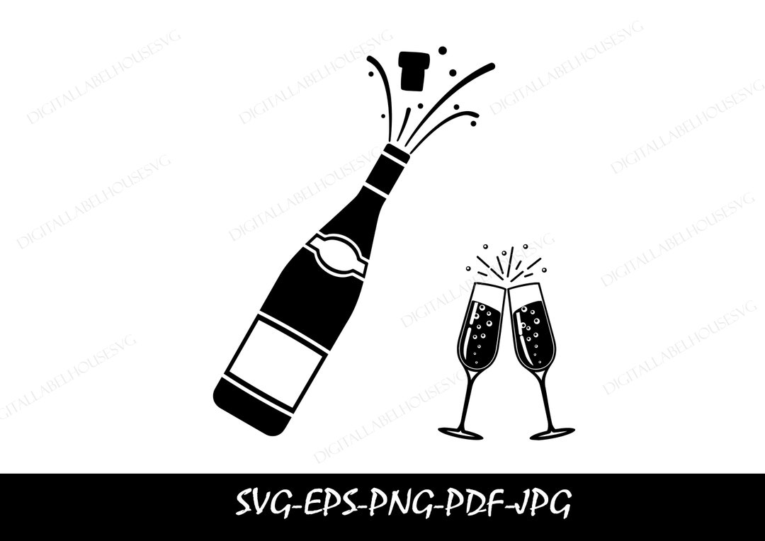 Champagne Bottle SVG, Champagne Glasses Svg, Celebration Svg, Cork Pop ...