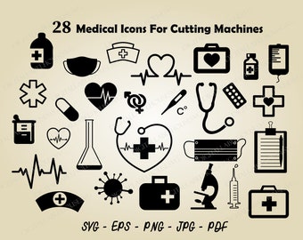 Nurse Medical Tools and Icons Bundle SVG PNG Files for Cutting Machines ...